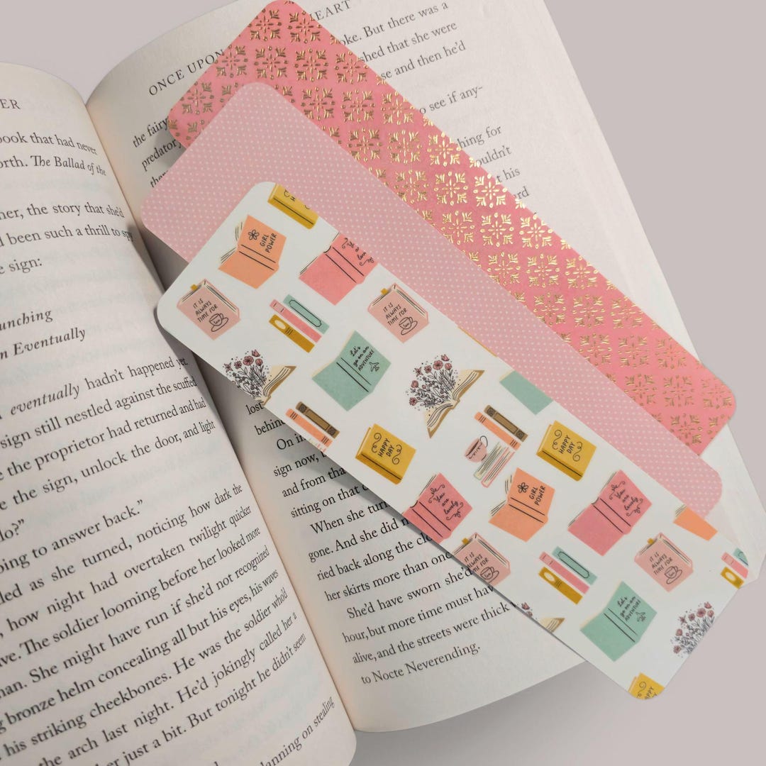 Cute Aesthetic Floral Bookmarks, Book Lover, Pink and Gold, Laminated ...