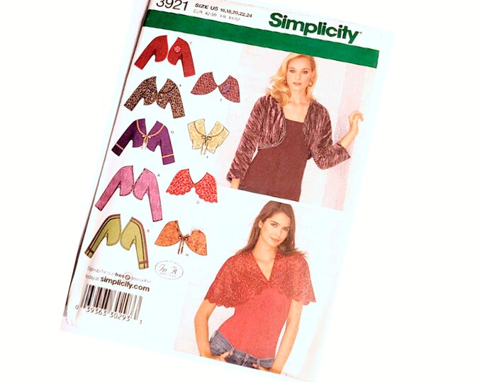 Bolero Jacket Sewing Pattern, Simplicity 3921, Out of Print. Size 16-24 ...