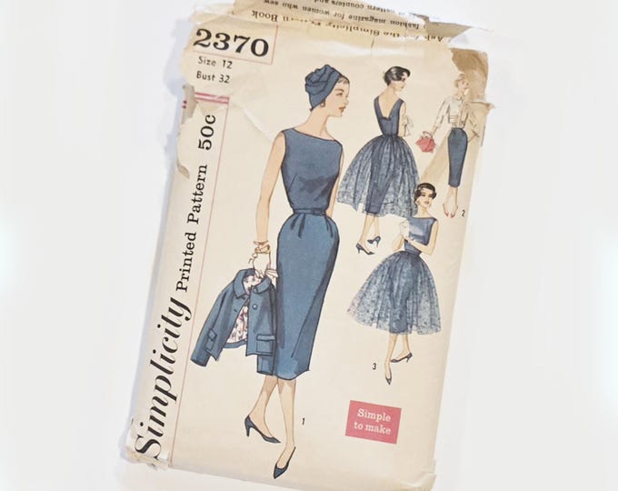 1950's Pencil Dress and Jacket Sewing Pattern, Simplicity 2370, Ladies ...
