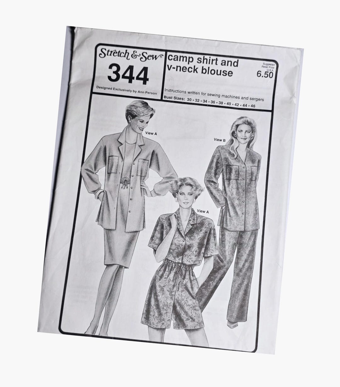 Ladies Camp Shirt and V-neck Blouse Pattern Stretch & Sew 344 - Etsy