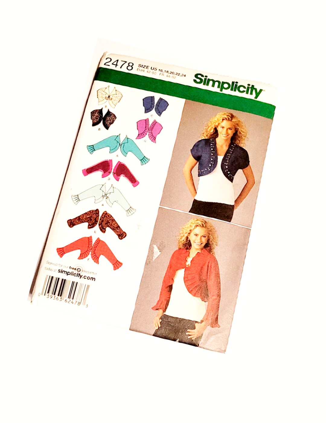 Bolero Jacket Sewing Pattern, Simplicity 2478, Out of Print. Size 16-24 ...