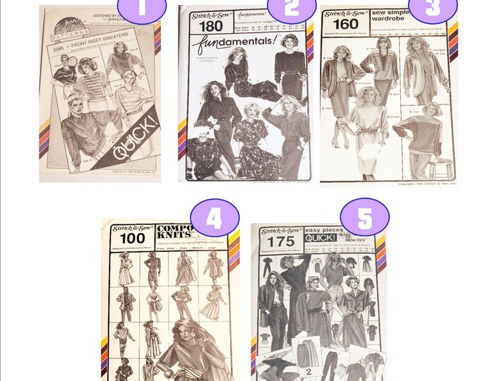 Vintage Uncut Stretch and Sew Patterns. Select From 100, 160, 175, 180 ...