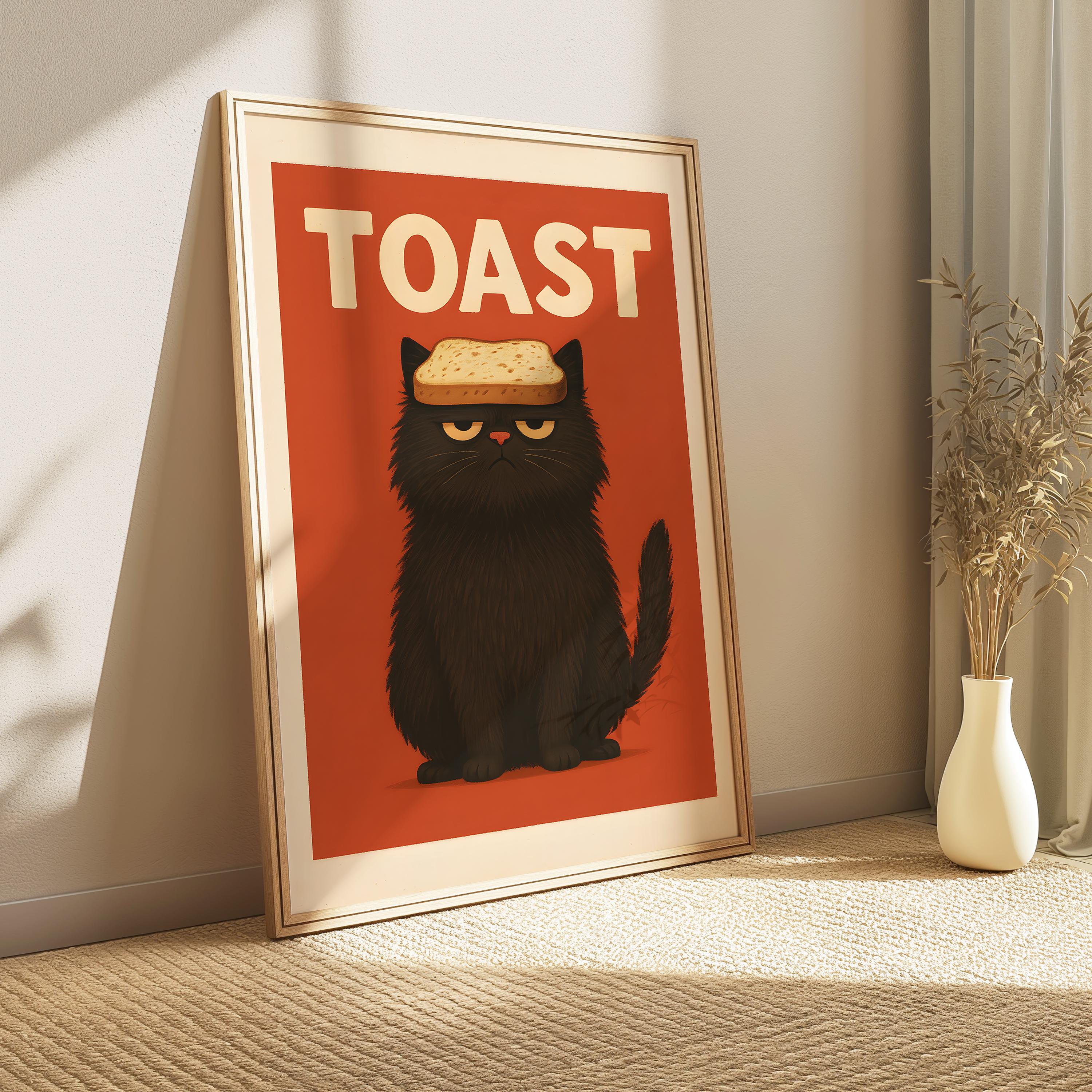 Black Cat Toast Digital Download, Funny Cat Wall Art, Kitchen Cat ...