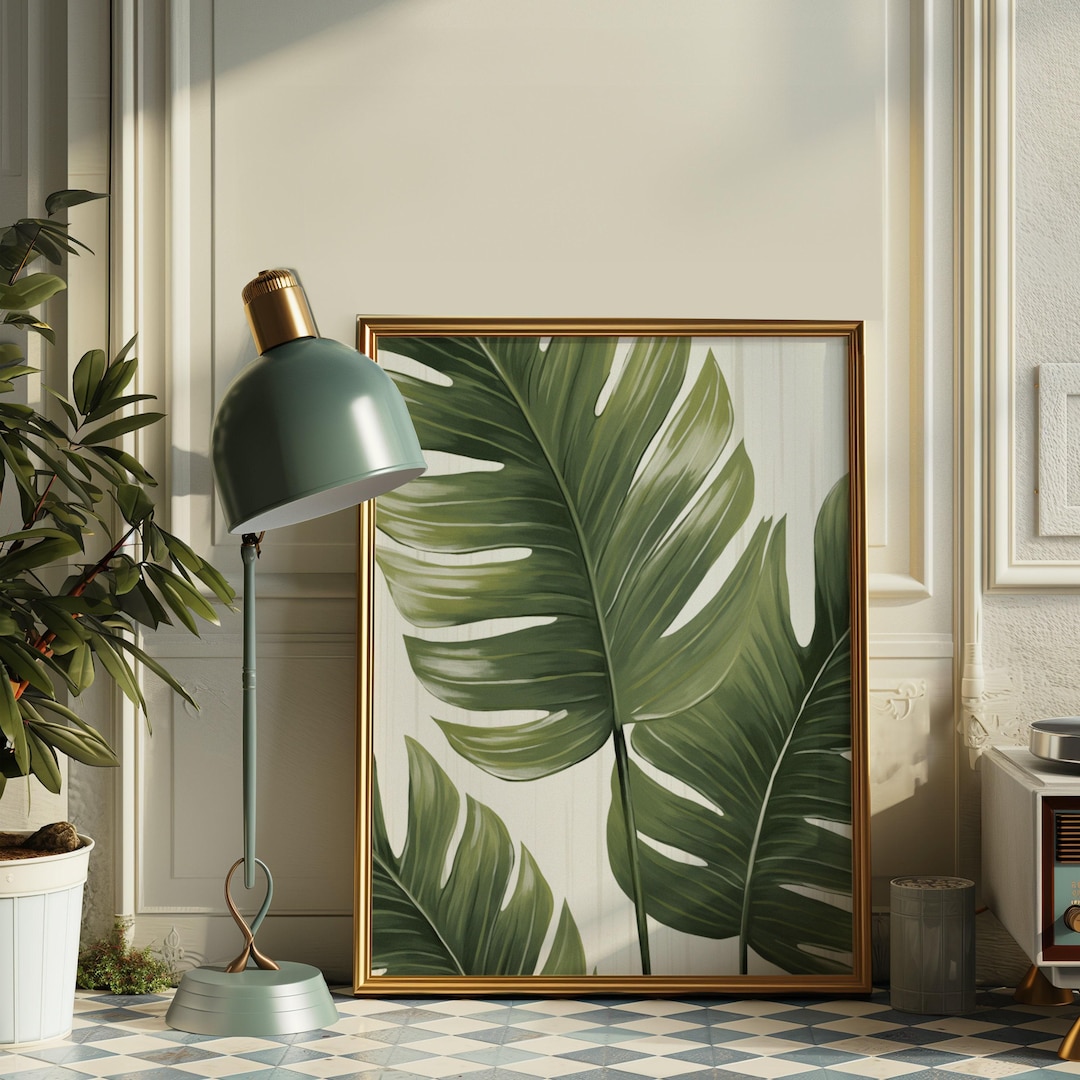 Tropical Monstera Leaf Poster, Green Leaf Botanical Print, Jungle ...