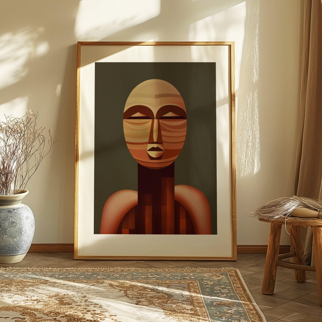 Geometric African Mask Poster, Modern Tribal Wall Art, Abstract Face ...