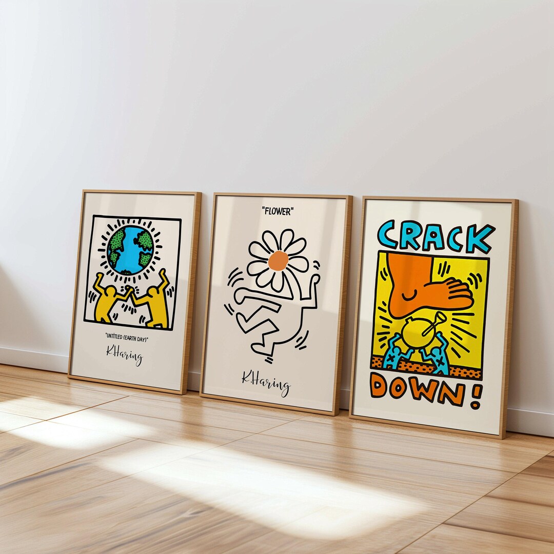 Keith Haring Poster Set, Untitled Earth Day, Flower, Crack Down, Iconic ...