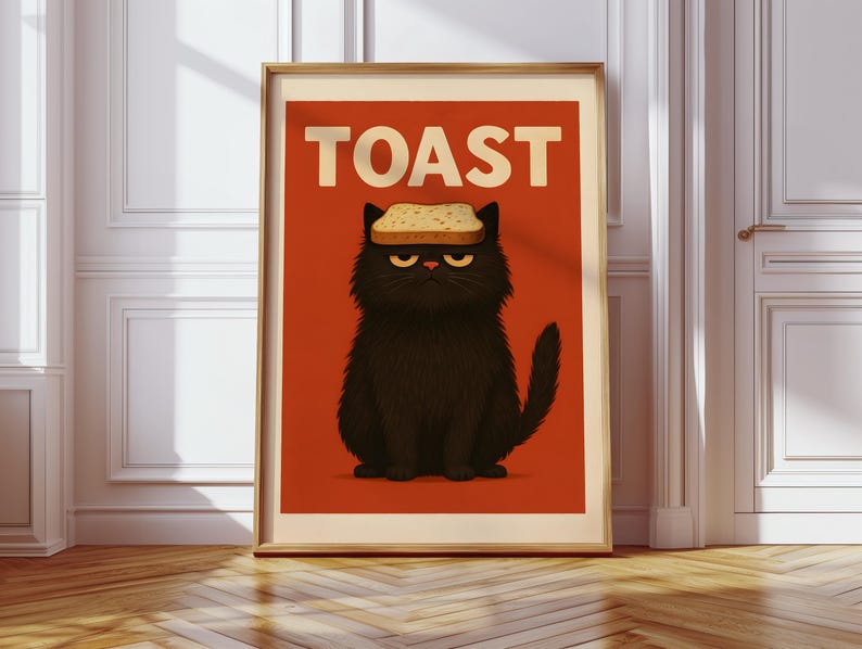 Black Cat Toast Digital Download, Funny Cat Wall Art, Kitchen Cat ...