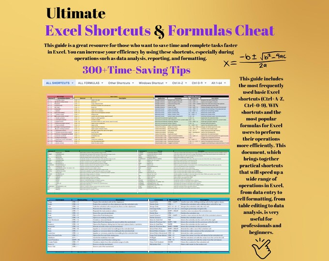Ultimate Excel Shortcuts & Formulas Cheat Sheet, Excel Guide ...