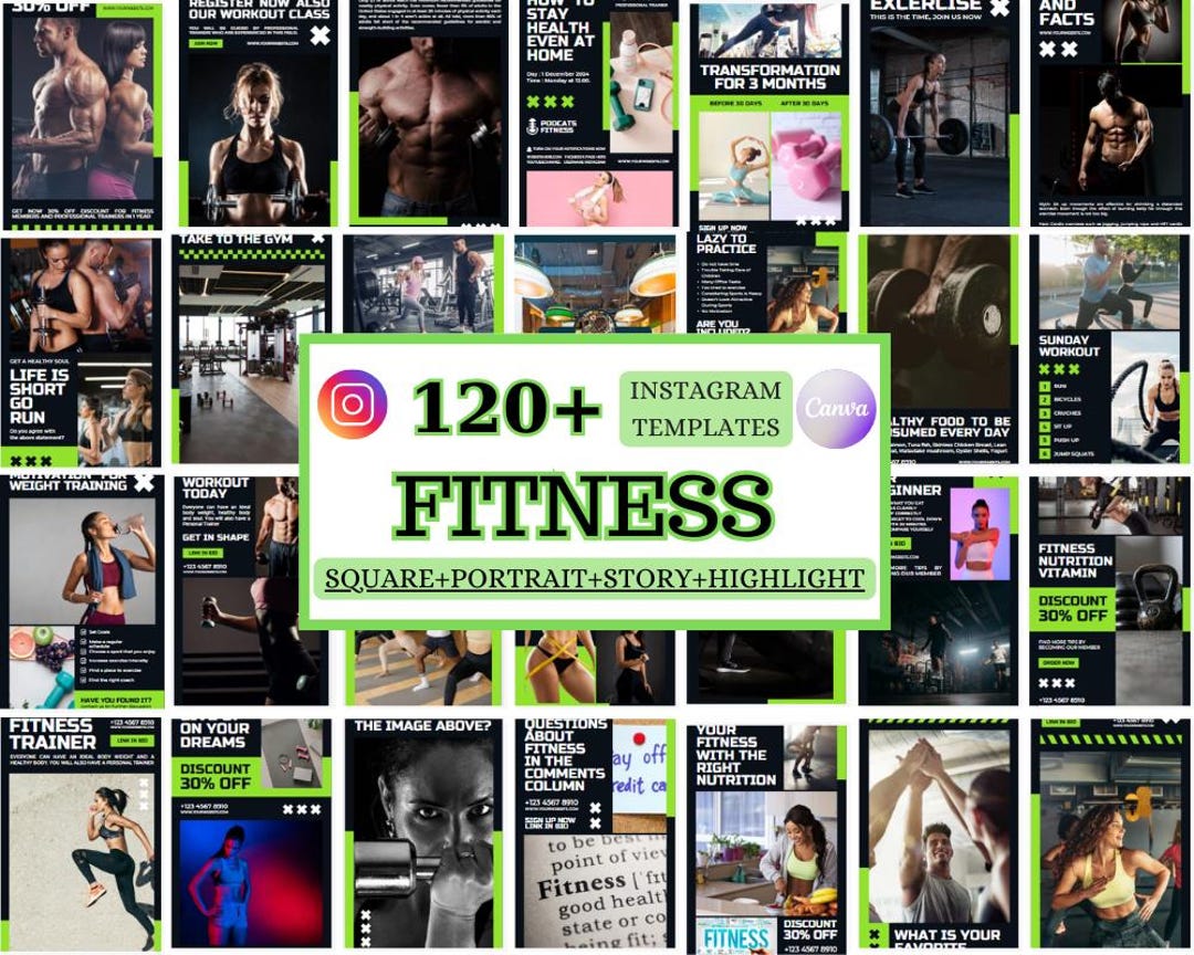 Fitness Canva Instagram Templates, Fitness IG Templates, Social Media ...