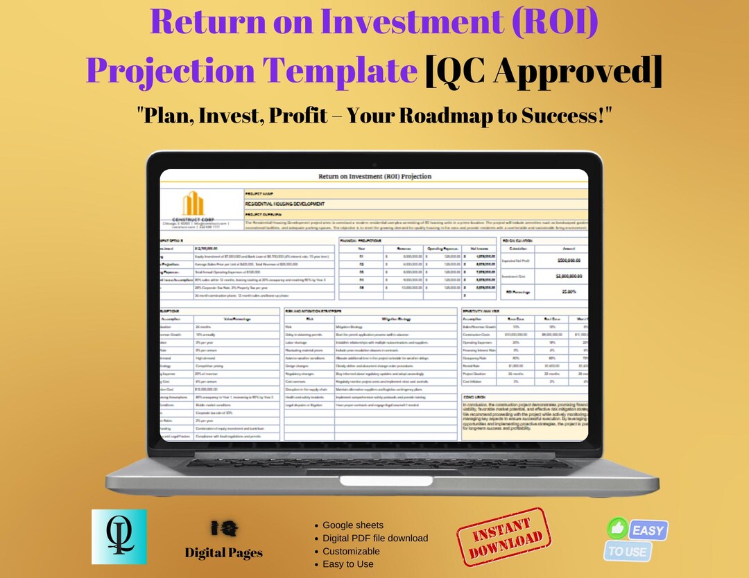 Return on Investment (ROI) Projection Template[qc Approved], Digital ...