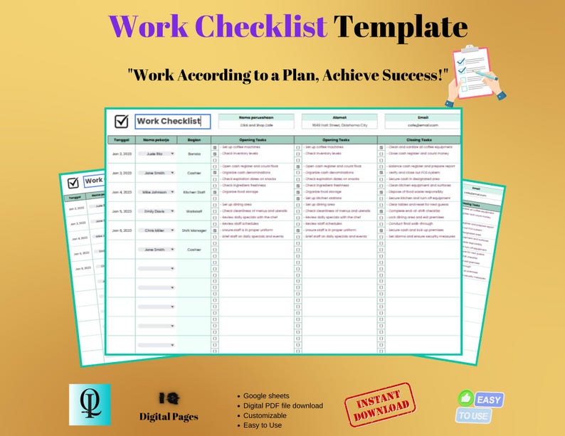 Work Checklist Template | Google Sheets | Task Management | Easy to Use ...