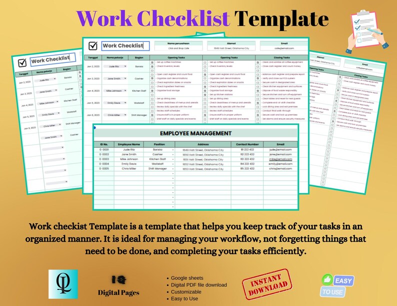 Work Checklist Template | Google Sheets | Task Management | Easy to Use ...