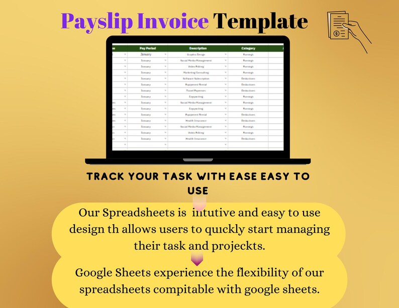 Payslip Invoice Template, Digital Download, Google Sheets, Editable ...