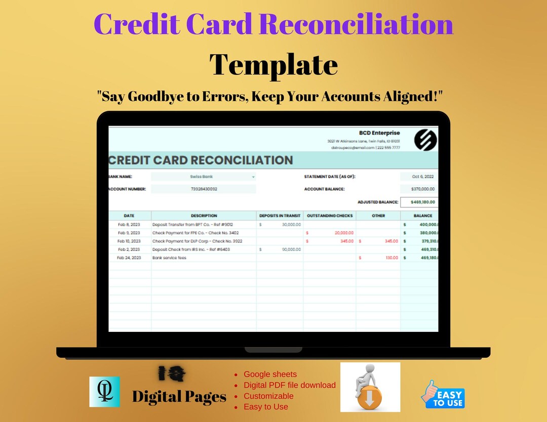 Credit Card Reconciliation Template, Editable Google Sheets, Digital ...