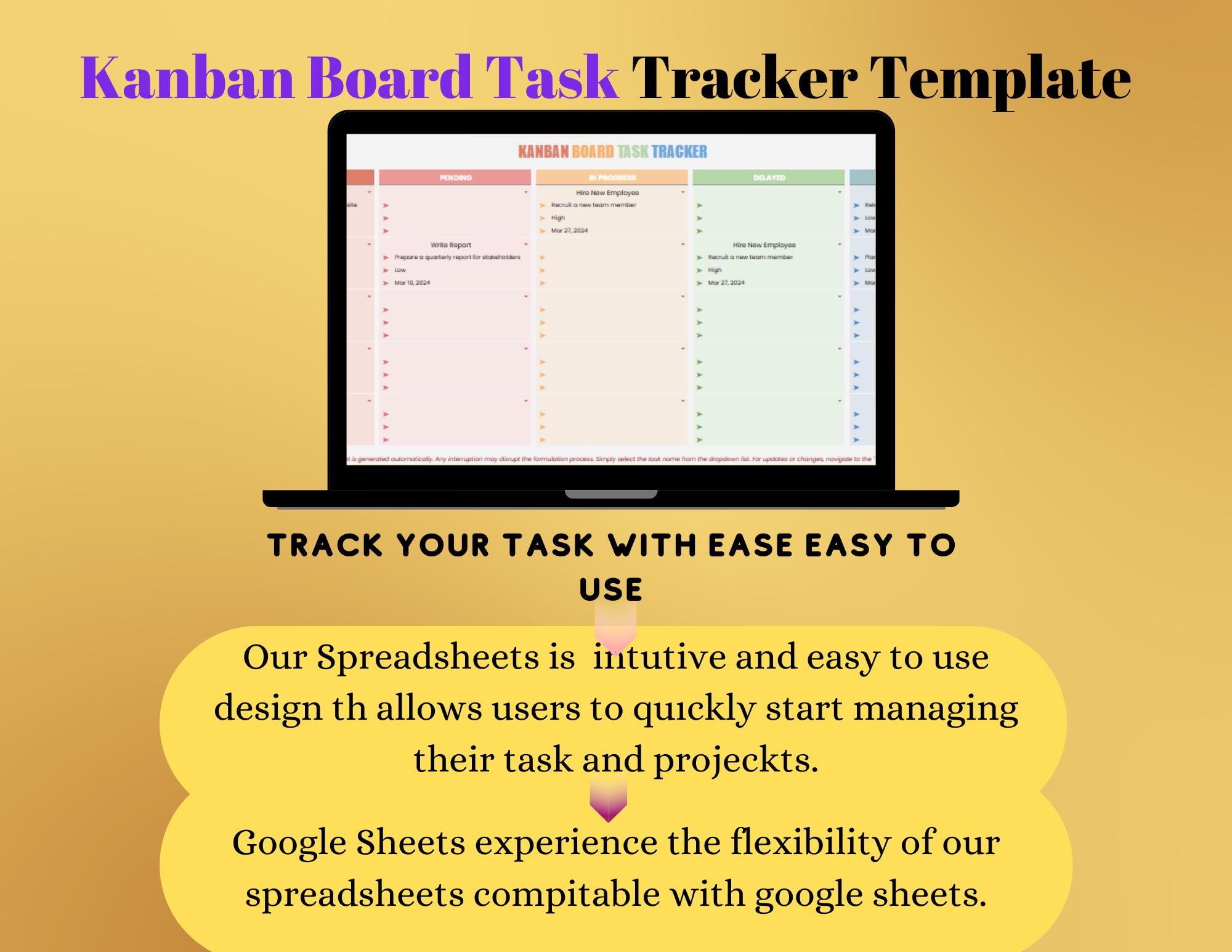 Kanban Board Task Tracker Template, Editable Excel ,visual Task ...