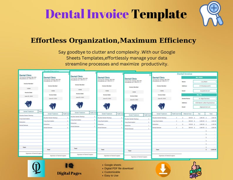 Dental Invoice Template, Digital Download, Google Sheets, Editable ...