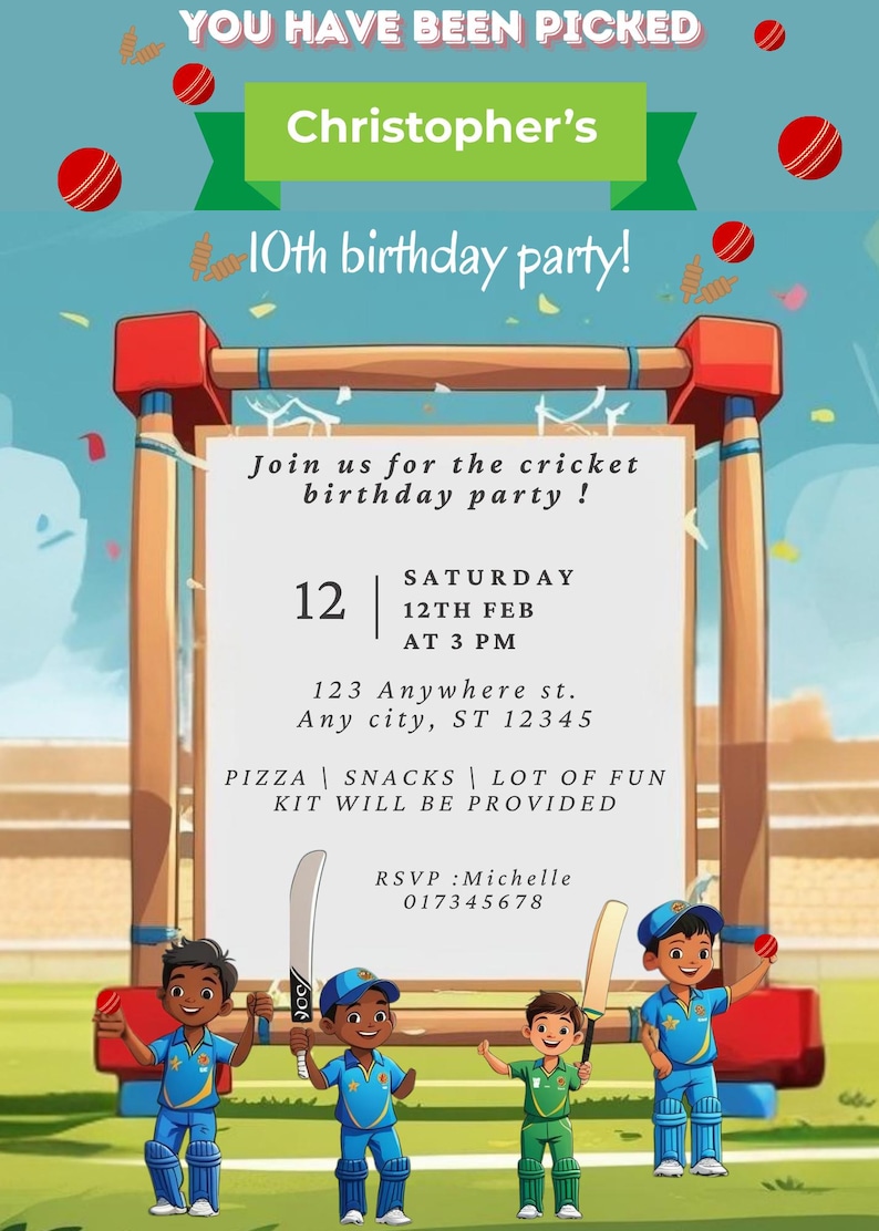 Cricket Birthday Party Invitation Template: Editable Digital Download ...
