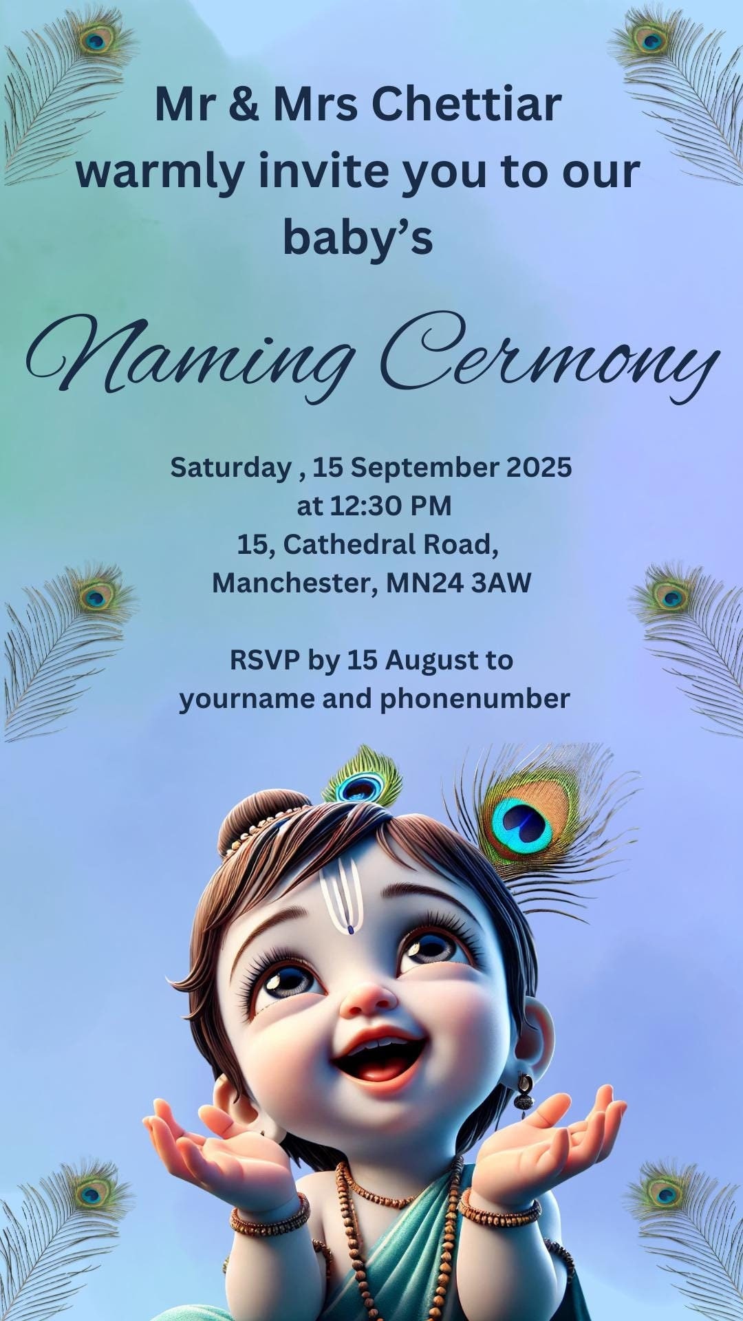 Editable Indian Naming Ceremony Invitation: Krishna Theme (digital ...