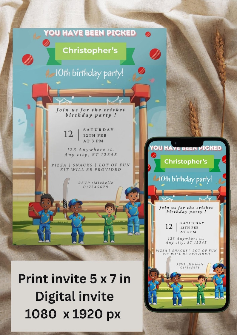 Cricket Birthday Party Invitation Template: Editable Digital Download ...