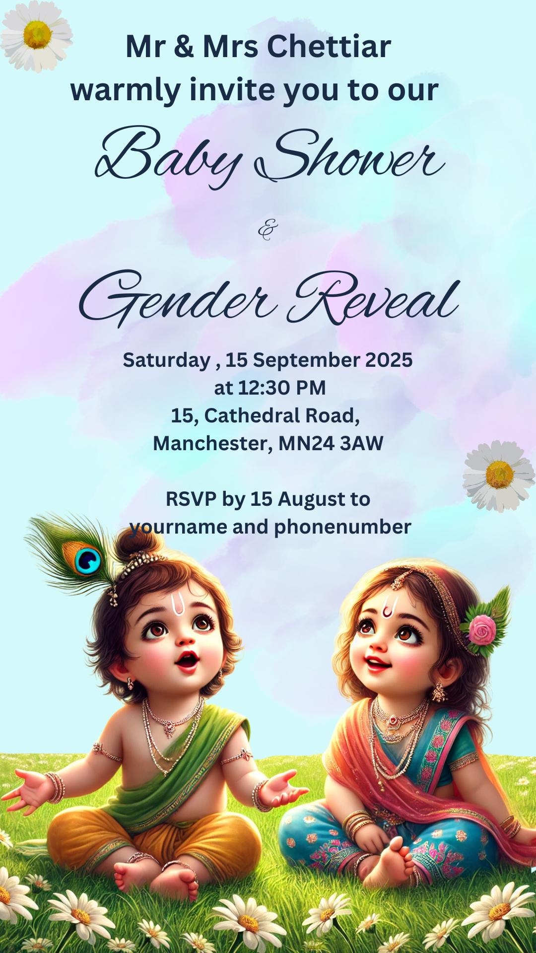 Radha Krishna Baby Shower Gender Reveal Invitation (digital) - Etsy