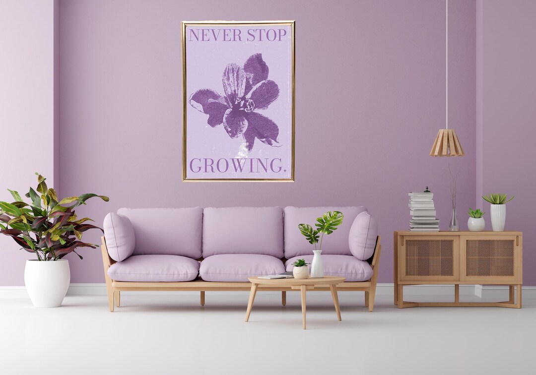 Lilac Flower Poster, Never Stop Growing Quote, Printable Wall Art ...
