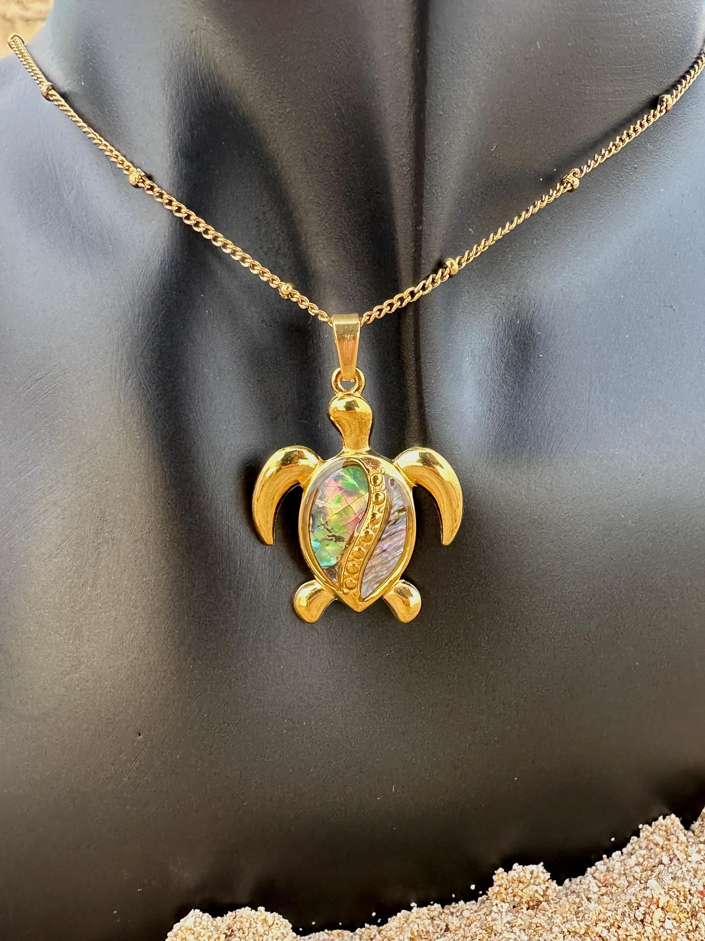 Gold Sea Turtle Necklace: Abalone Shell Inlay, Coastal Jewelry - Etsy