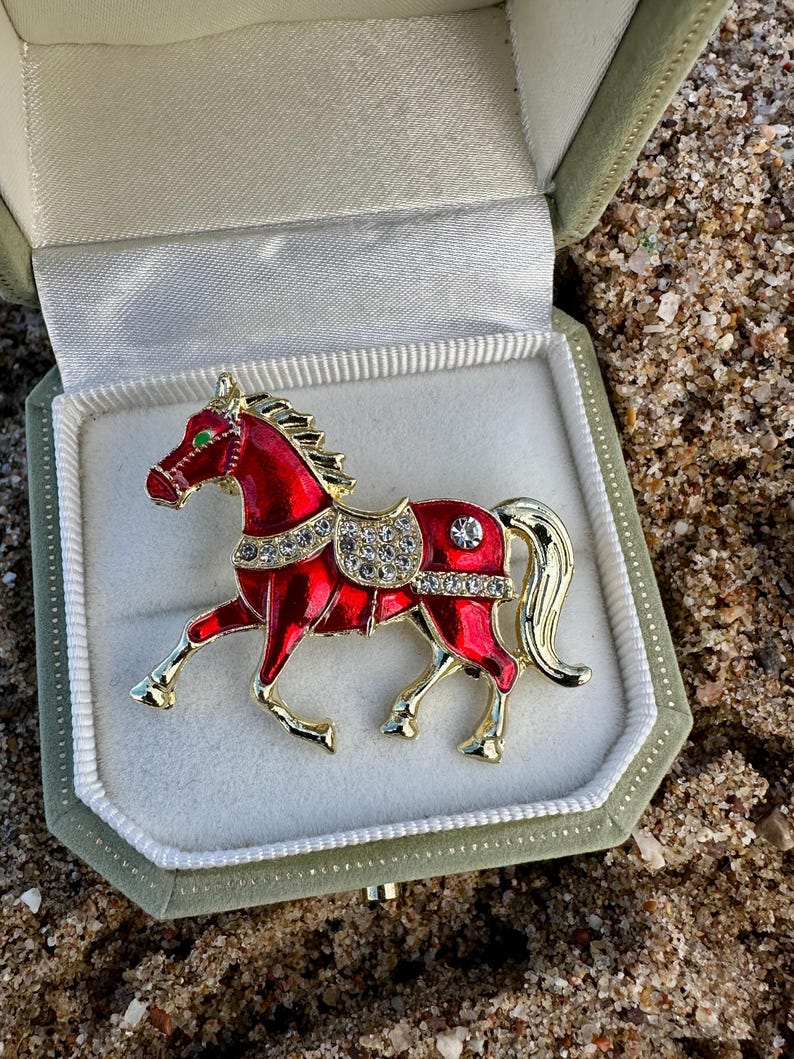 Fire Horse Brooch 2026 Zodiac Talisman | Red Enamel & Rhinestone Pin ...