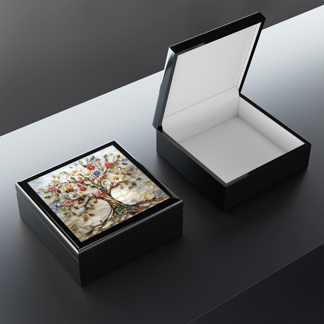 Fantasy Family Tree Stained Glass Art Jewelry Box Luxe Treasure Box ...