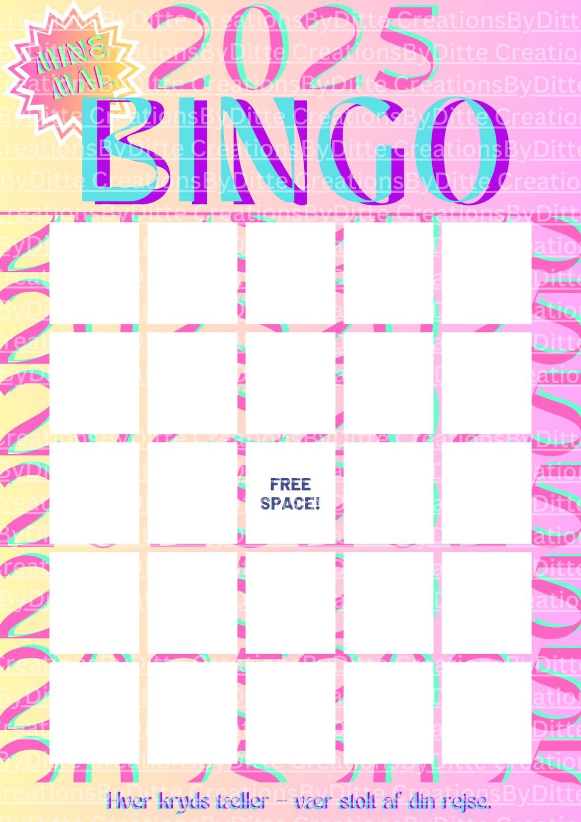 Vision Board Bingo 2025 Goals Template Danish+english Version - Etsy