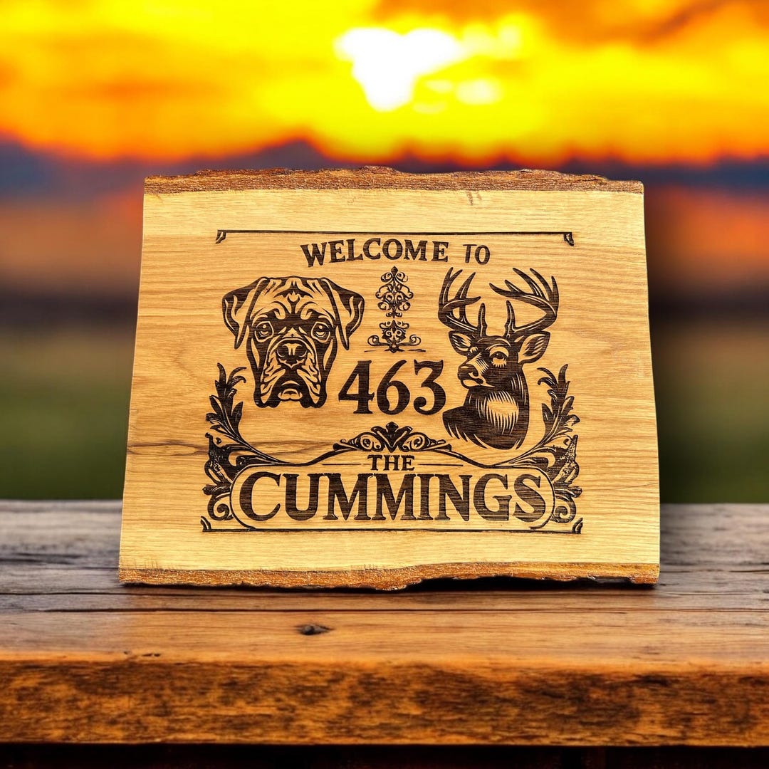 Custom Engraved Live Edge Wood Welcome Sign , Personalized Family Name ...
