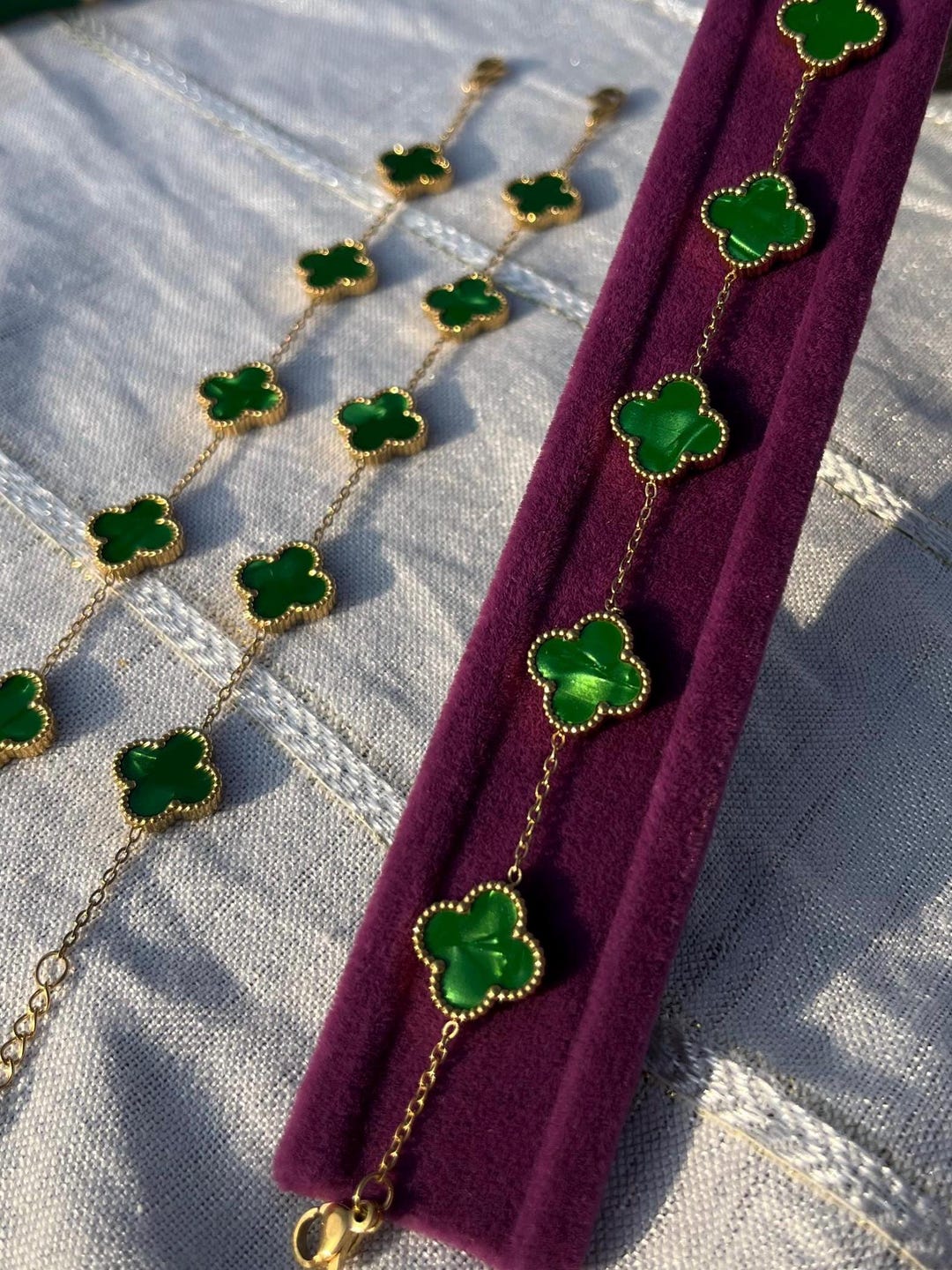 Vintage Van Cleef, Green Van Cleef, Clover Bracelet, Green Bracelet ...