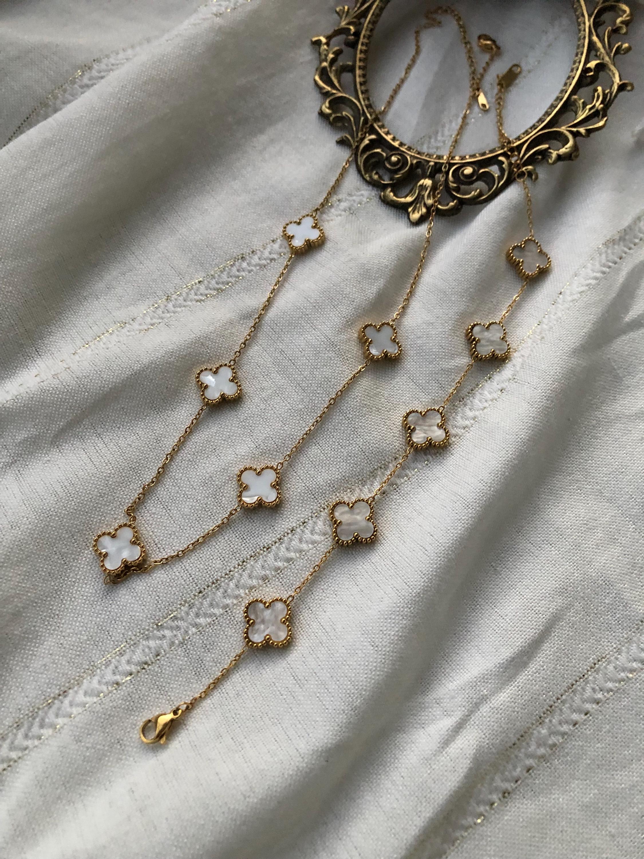 Vintage Van Cleef Set Gold Bracelet and Necklace Four Leaf Clover ...
