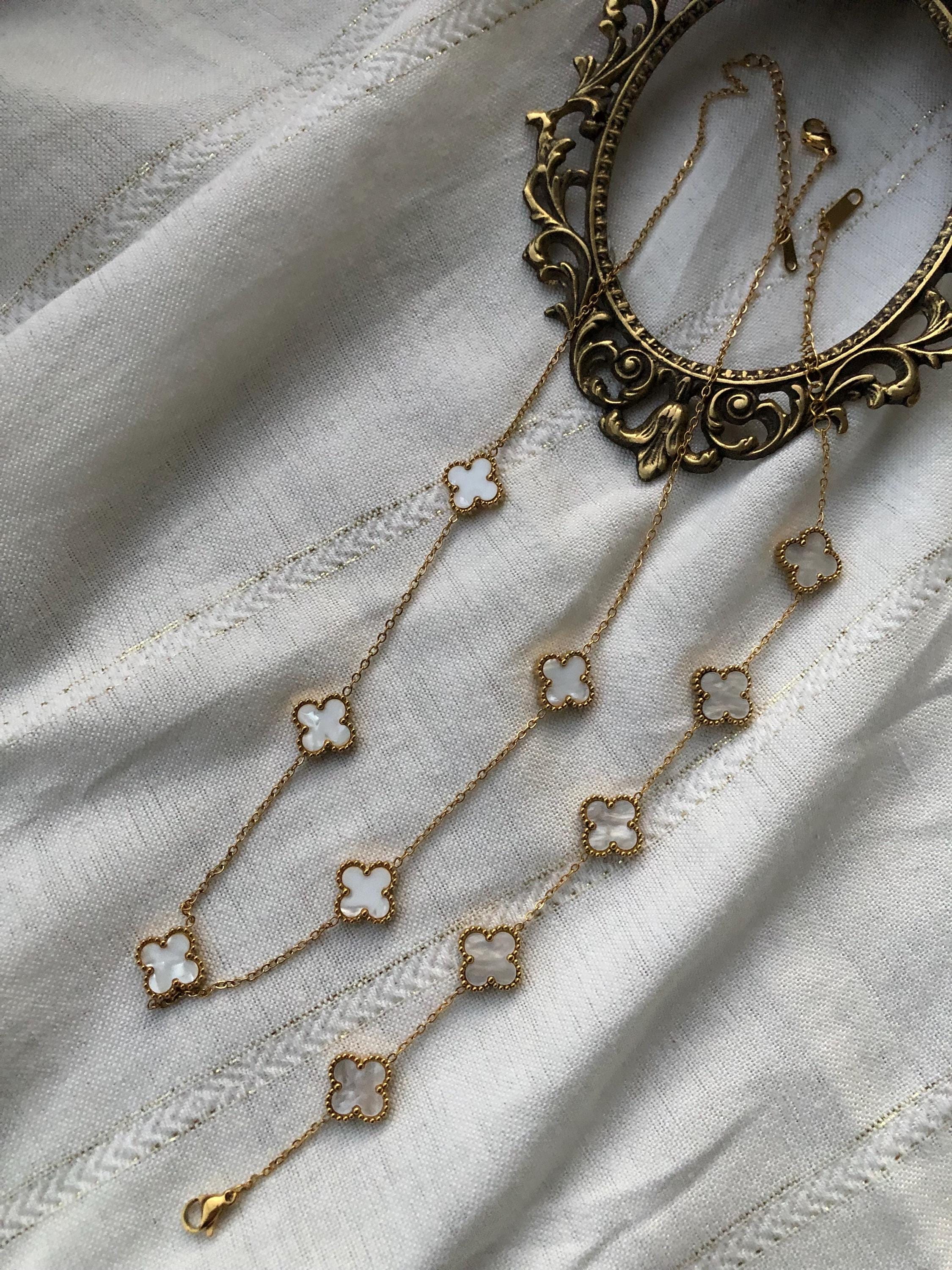 Vintage Van Cleef Set Gold Bracelet and Necklace Four Leaf Clover ...