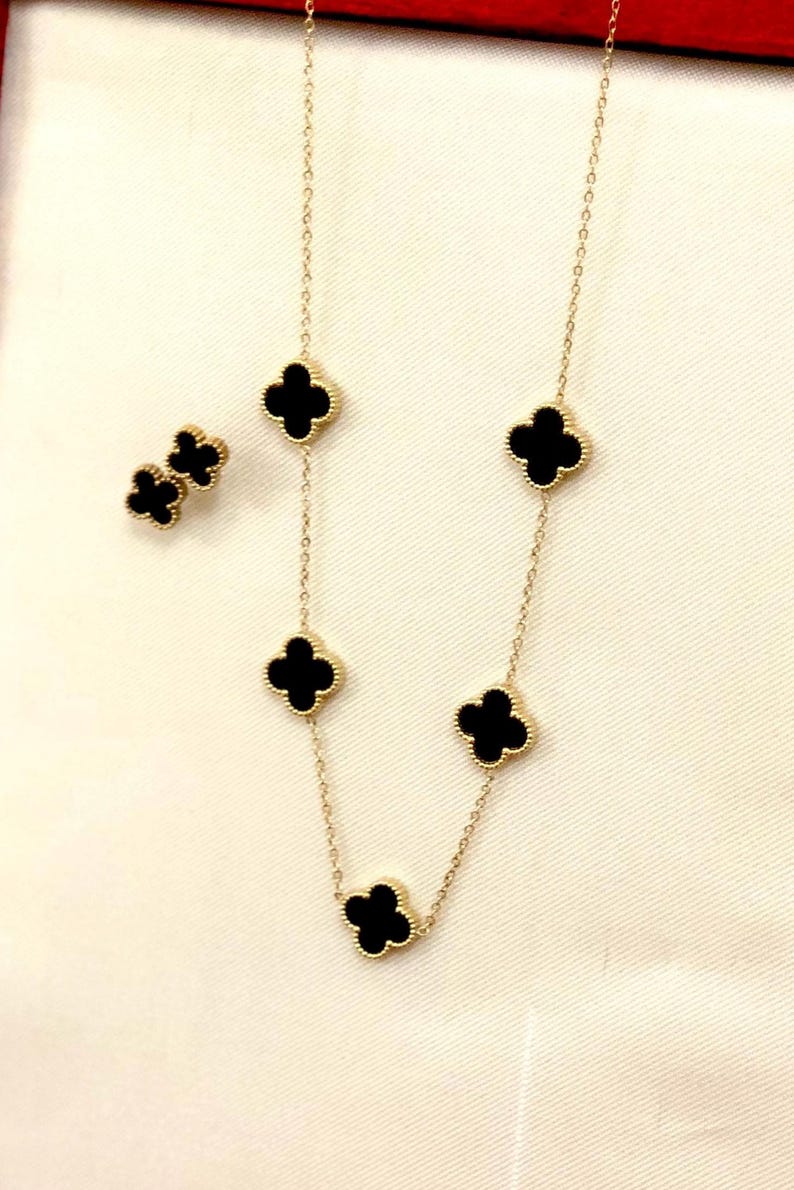 Vintage Gold Black Van Cleef Set Necklace and Earrings Agate Stone - Etsy