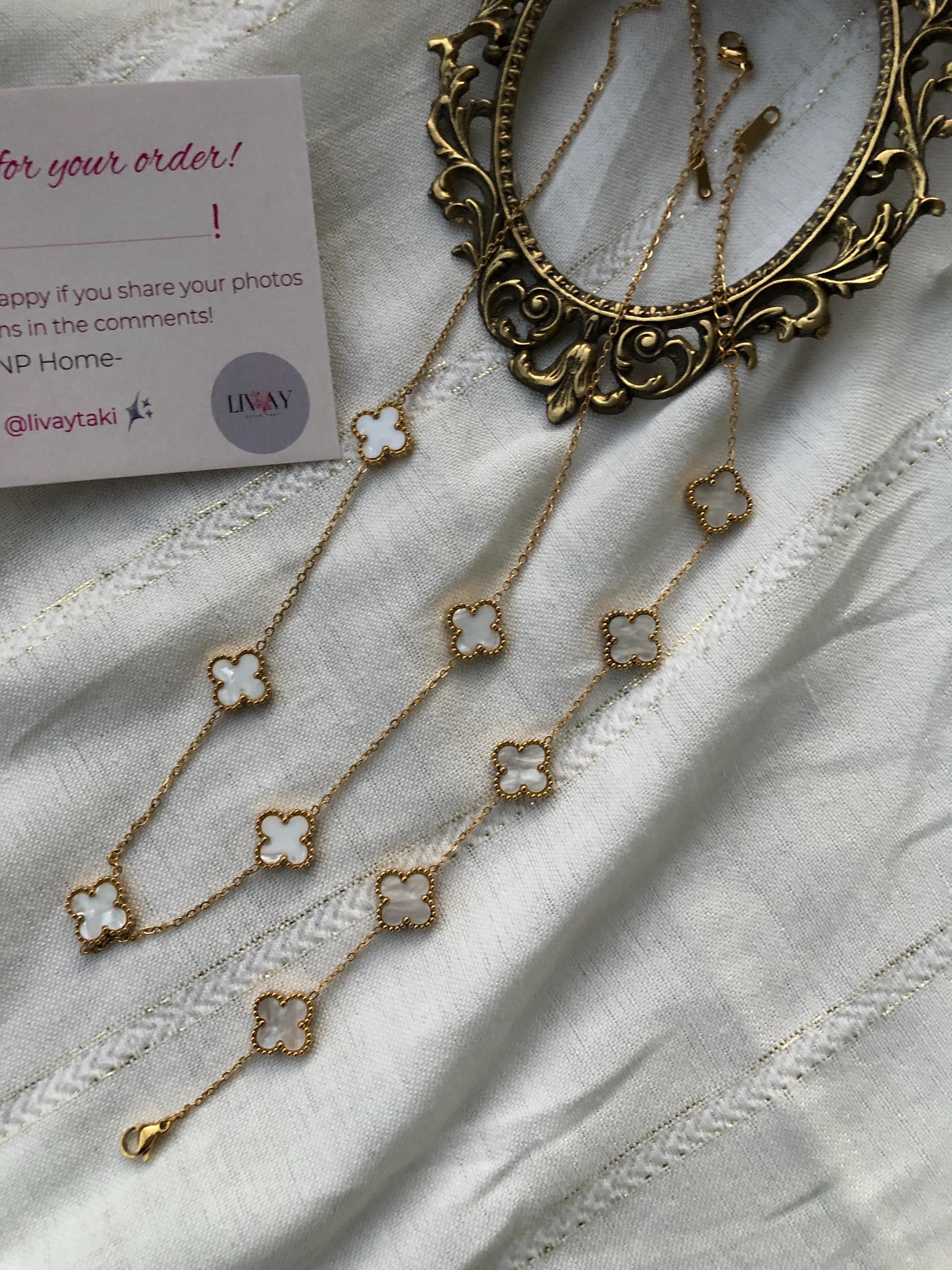 Vintage Van Cleef Set Gold Bracelet and Necklace Four Leaf Clover ...