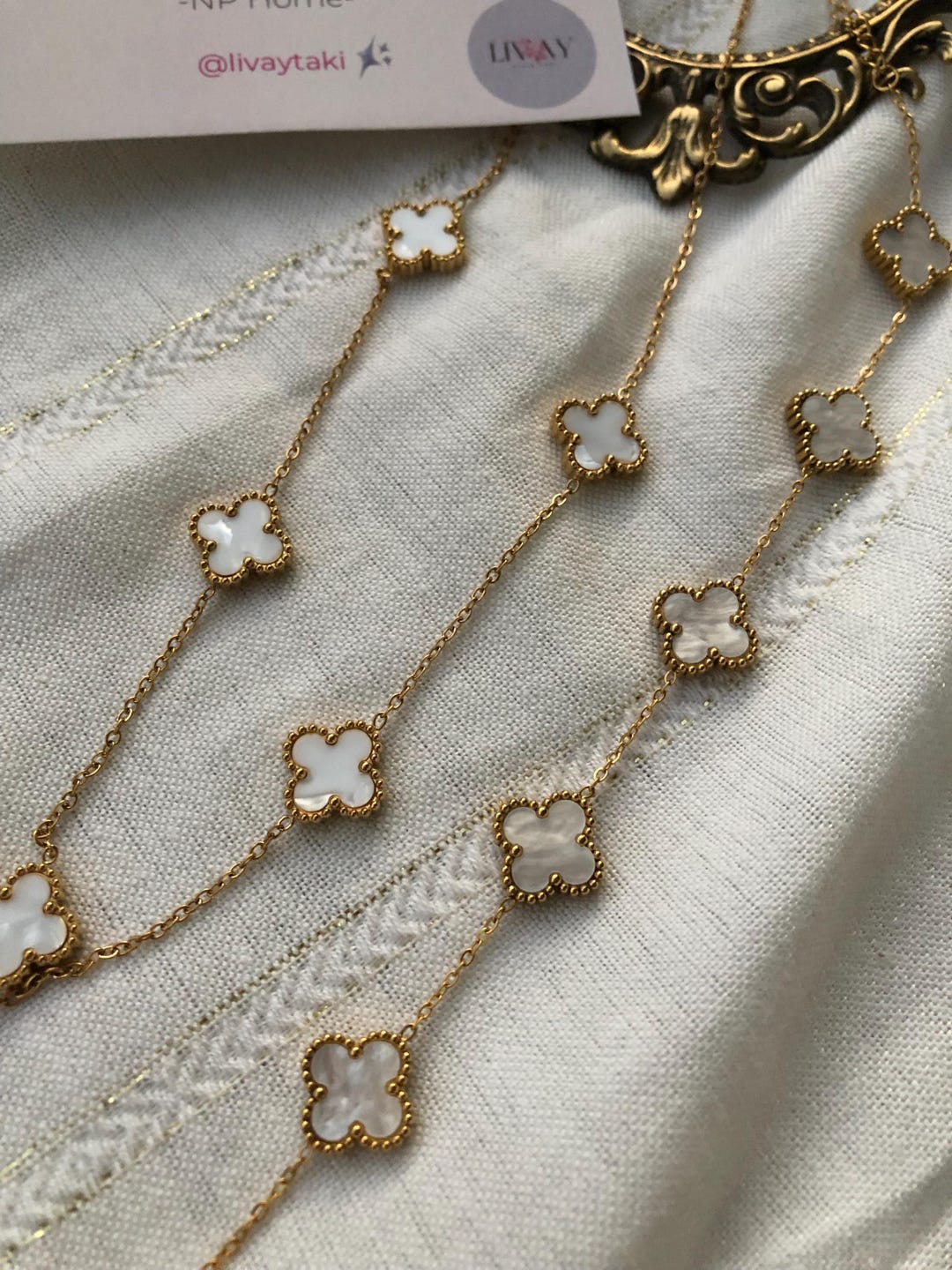 Vintage Van Cleef Set Gold Bracelet and Necklace Four Leaf Clover ...