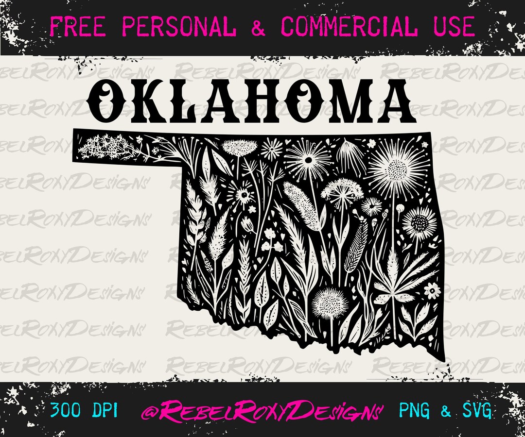 OKLAHOMA - Oklahoma State Silhouette Single Color Floral Design ...