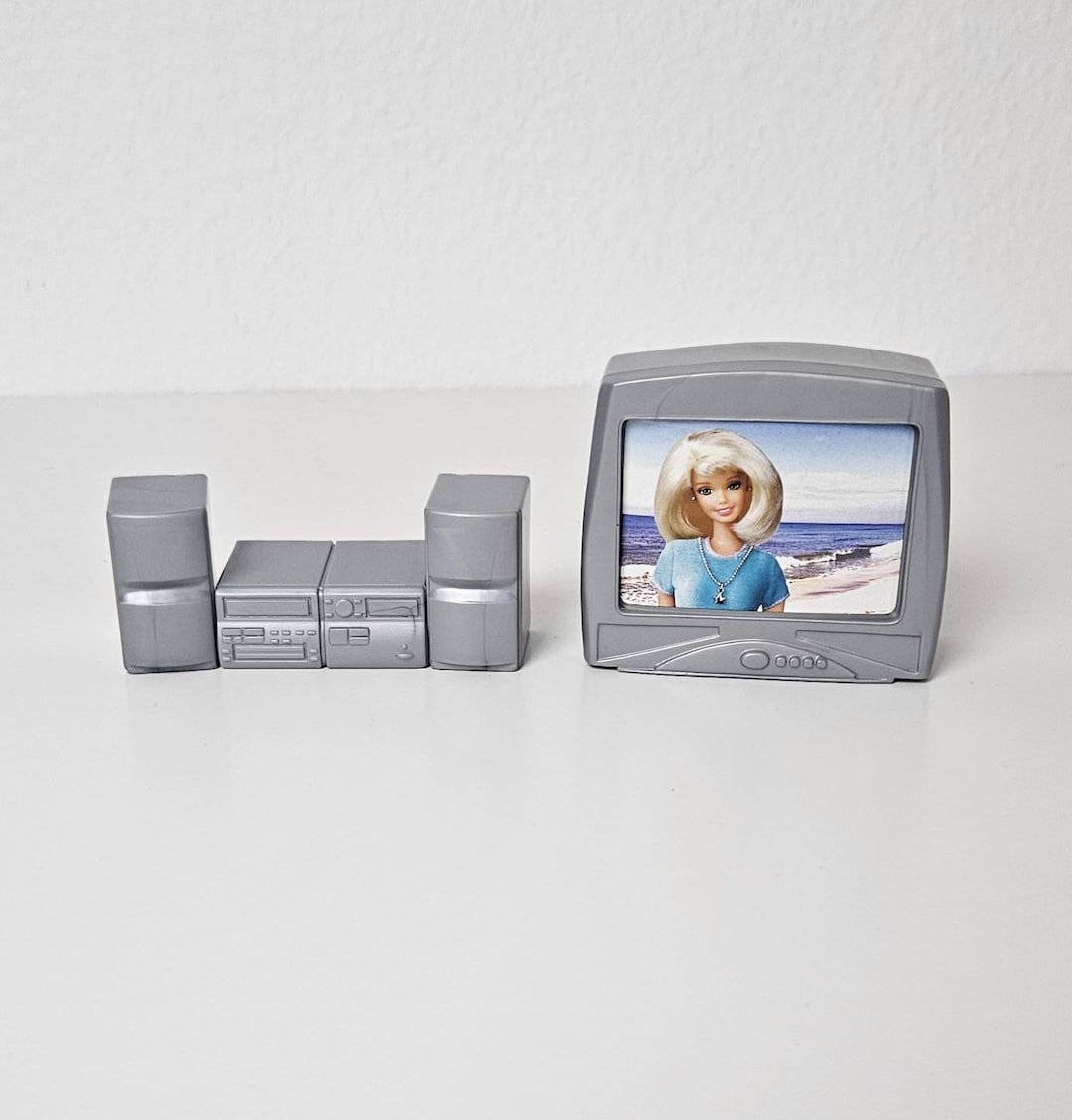 Vintage Barbie TV & Stereo System Mini Dollhouse Accessories Retro 90s ...