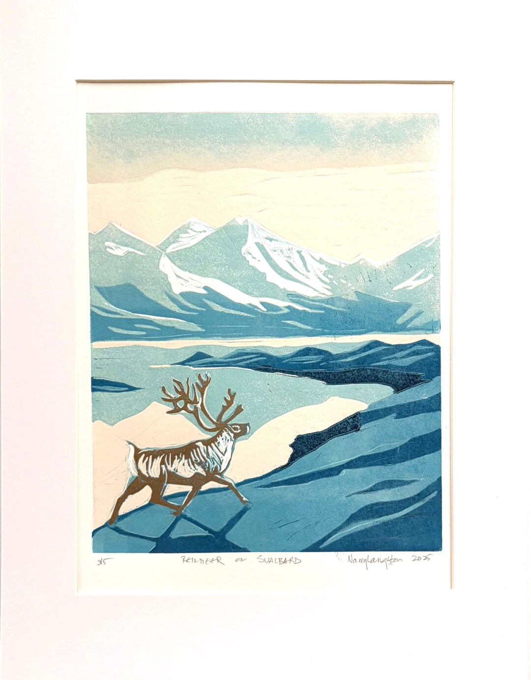 Reindeer in the Arctic Original Linocut Art Matted to 12x16" - Etsy