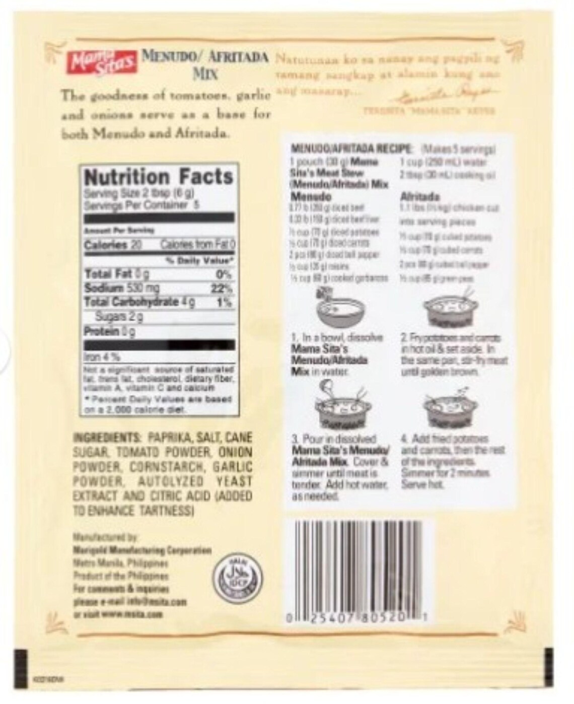 Mama Sitas Menudo Afritada Mix Meat Stew Mix 30 Grams - Etsy