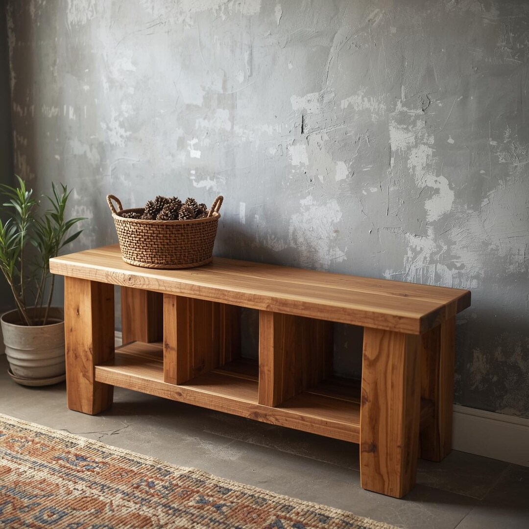 Reclaimed Pine Shoe Storage Bench – Light Walnut Rustic Bench - Etsy