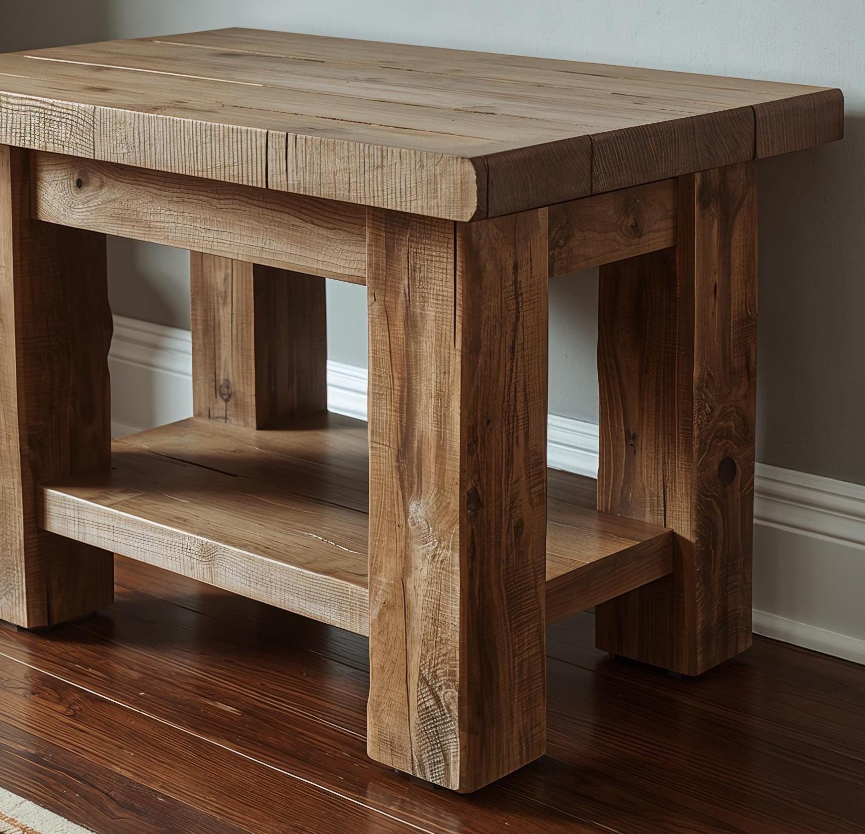 Chunky Reclaimed Wood End Table: Rustic Square Side Table With Shelf - Etsy