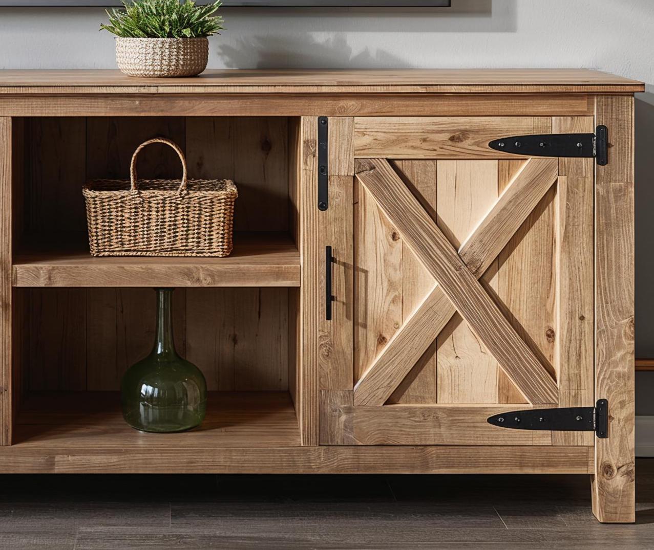 Reclaimed Wood TV Unit – Rustic Farmhouse Media Console With Barn-style ...