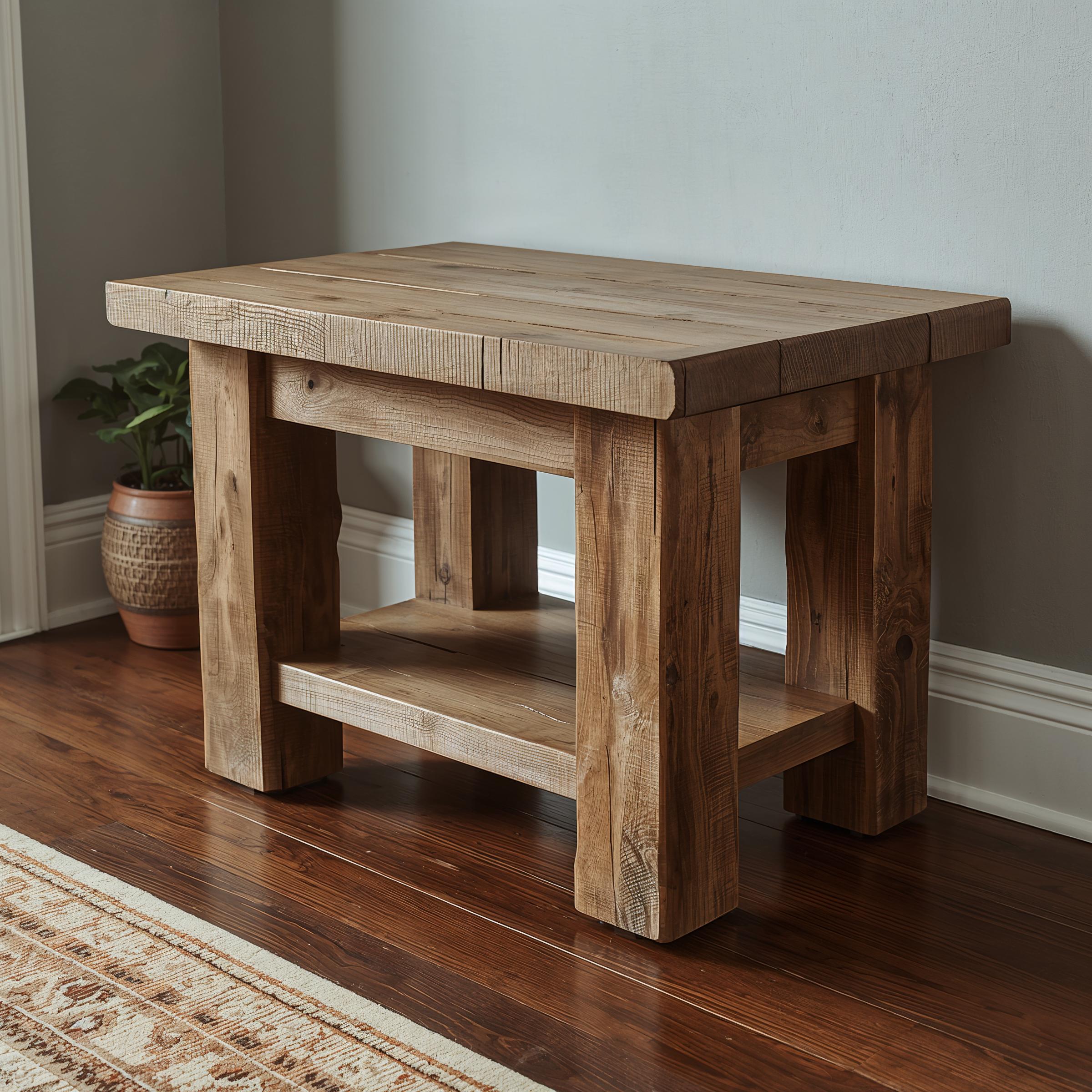 Chunky Reclaimed Wood End Table: Rustic Square Side Table With Shelf - Etsy