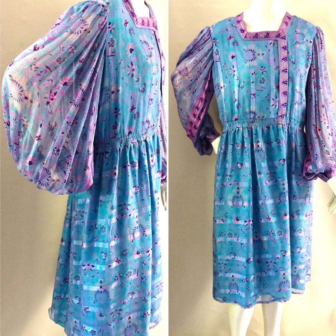Vintage Late 1970s Early 1980s 80s Indian Block Printed Tissue Silk ...