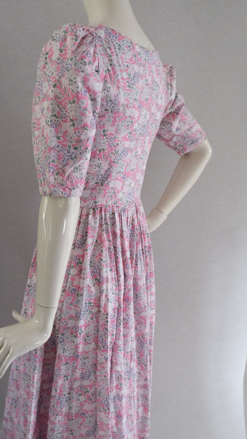 Laura Ashley Vintage Floral 1980s 80s Pretty Pink Cotton Day Dress ...