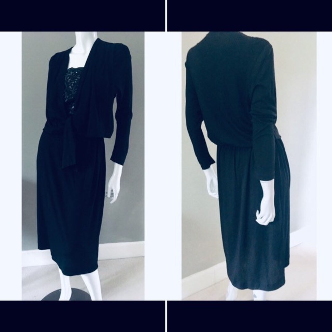 Liola Made in Italy Vintage 1980s Black Crepe Sequins Evening Dress - Etsy