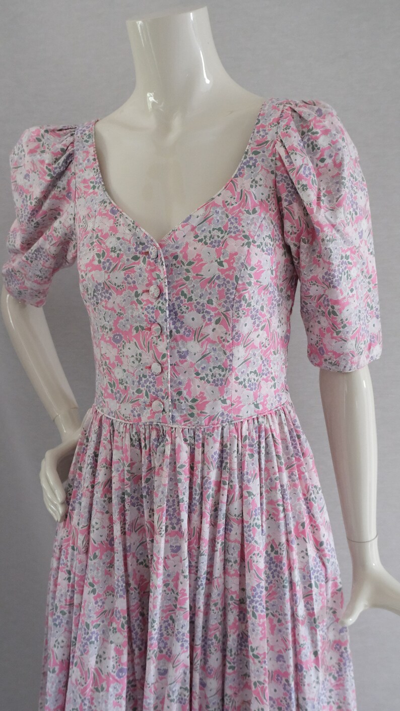 Laura Ashley Vintage Floral 1980s 80s Pretty Pink Cotton Day Dress ...