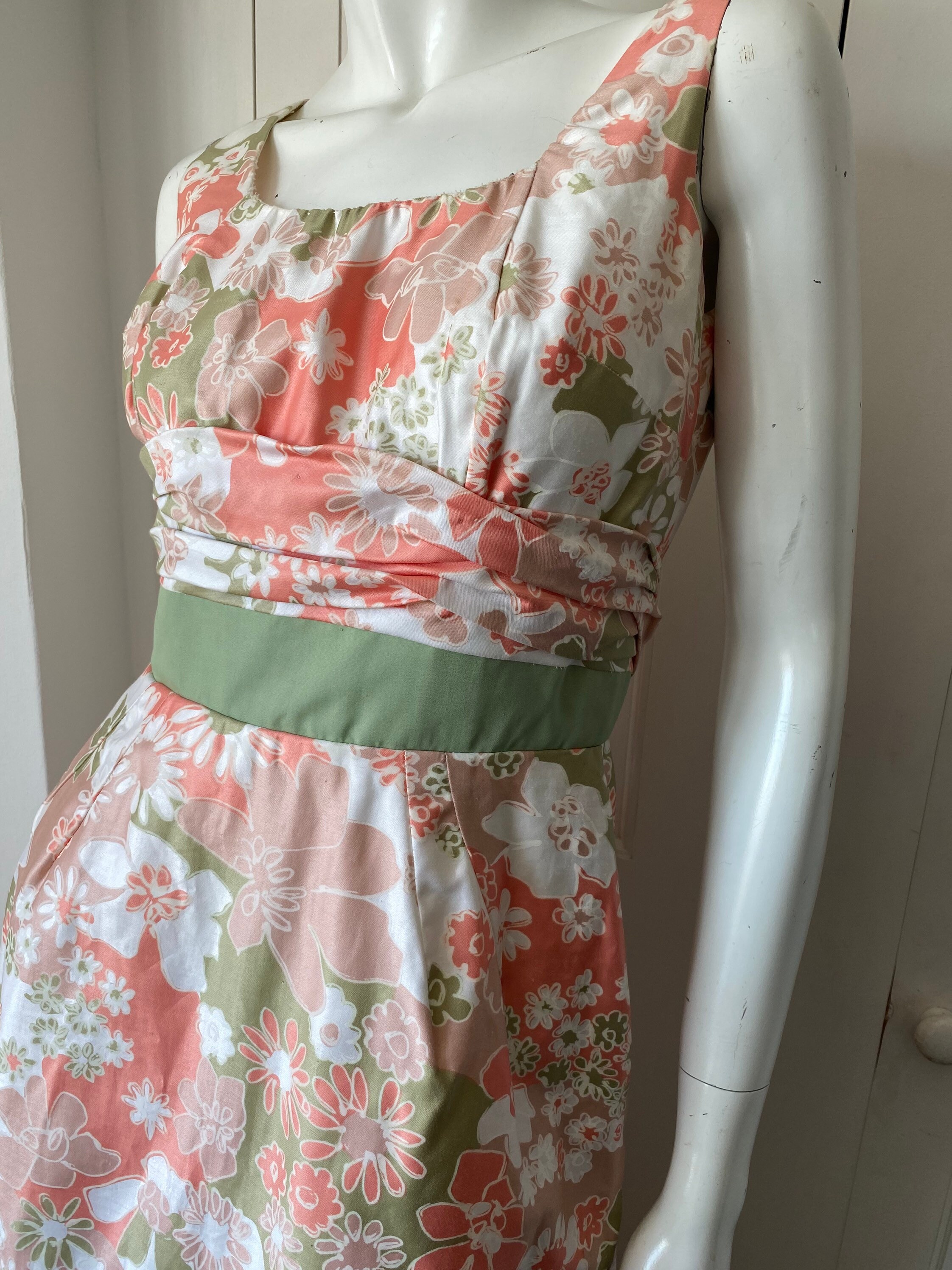 Jean Allen Vintage 1970s Peach Floral Empire Line Maxi Dress - Etsy
