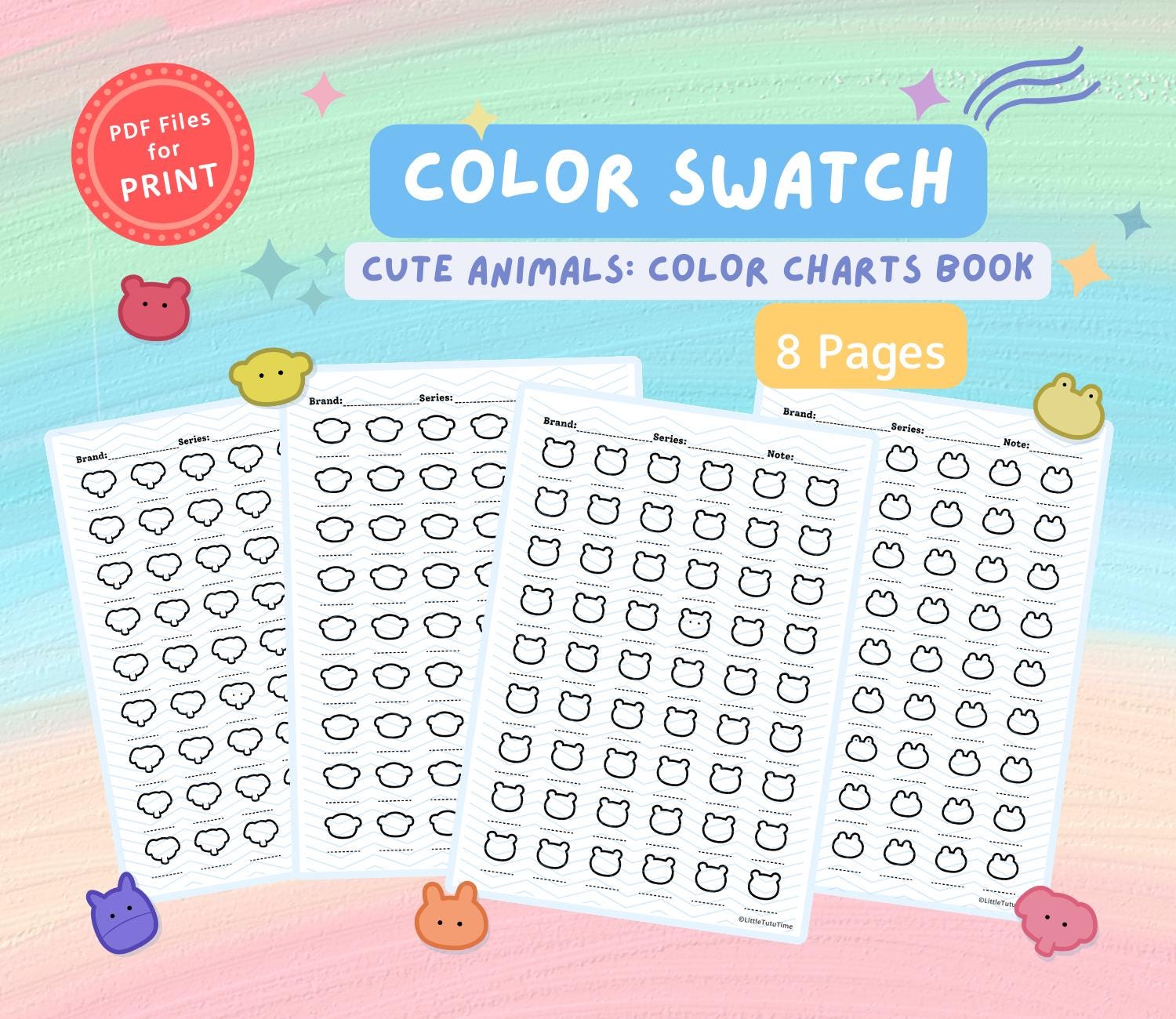 Color Swatch : Cute Animal Color Charts, Coloring Log, Palette for ...